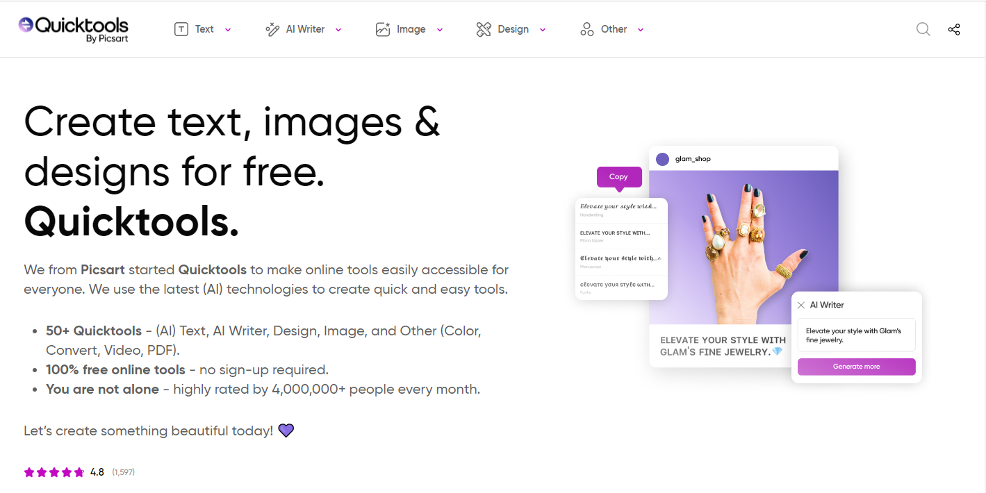 50+ Free Tools in AI Text by PicsArt.com